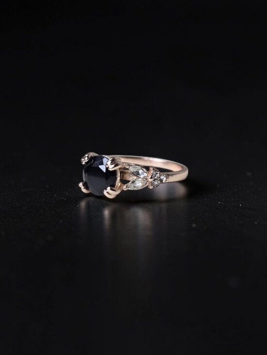 Jewelry | Vintageinspired Round Black Stone Goldtone Marquise Accent ...